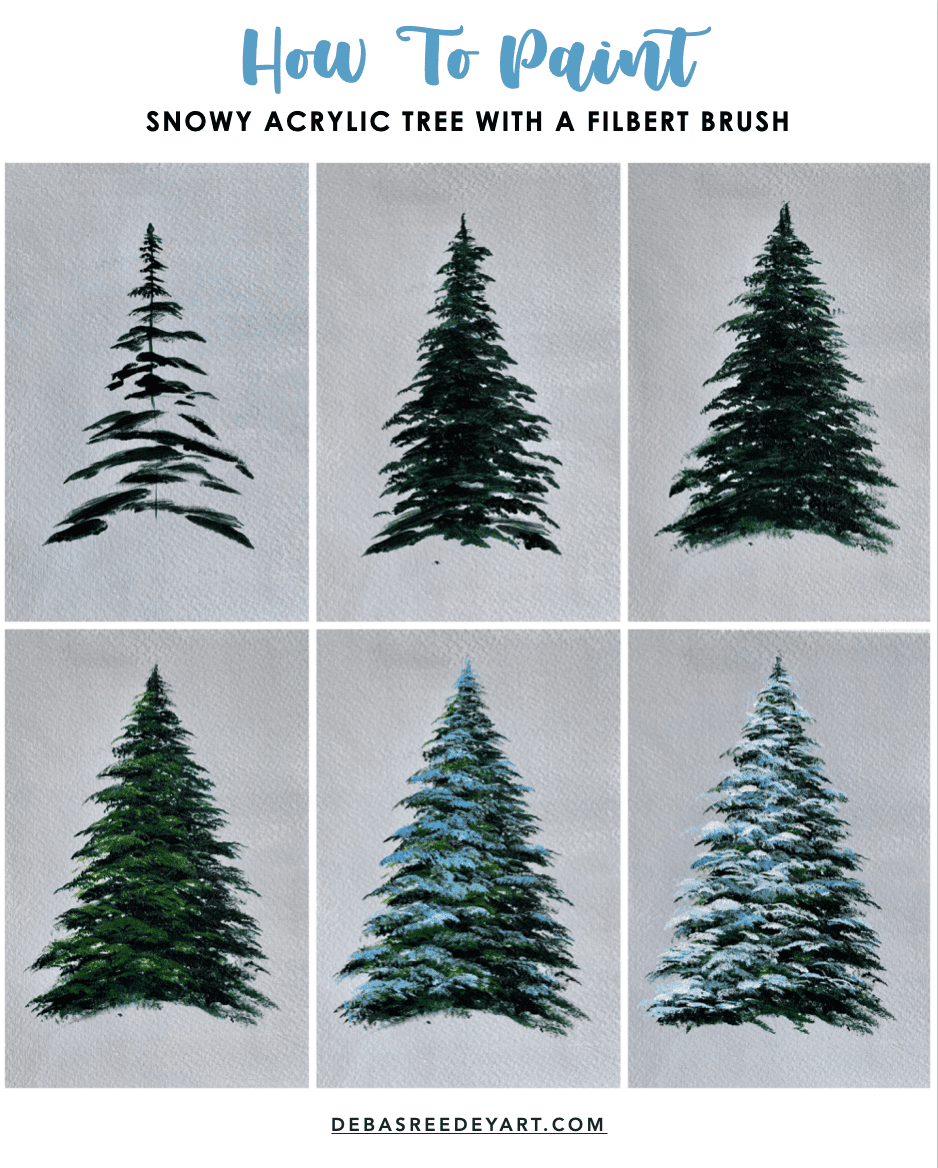 Snowy Tree Painting With A Filbert Brush - 6 Easy Steps