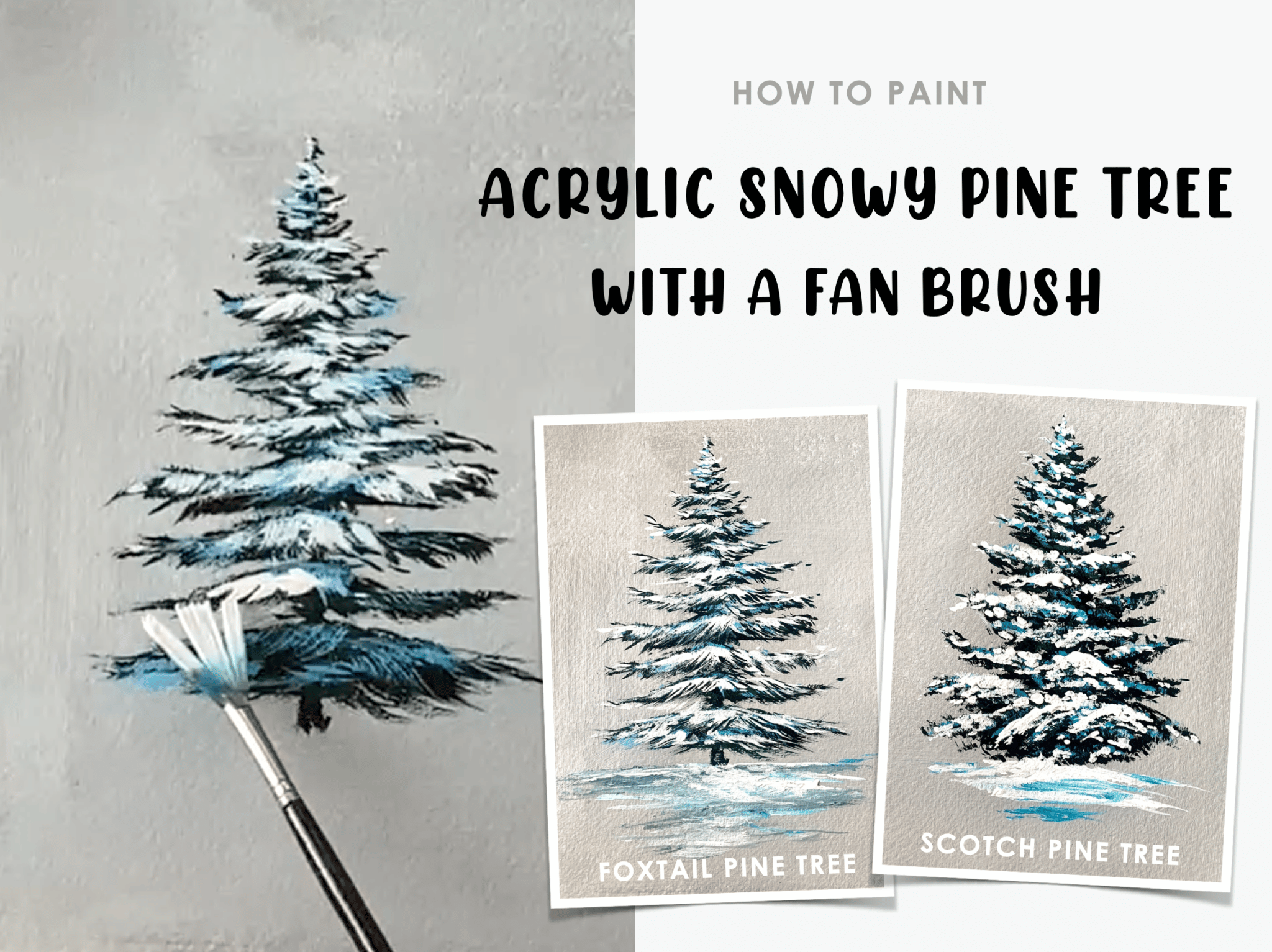 Snowy Pine Tree Painting - 6 Easy Steps - Debasree Dey Art