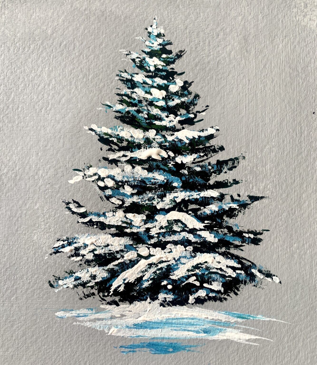 Snowy Acrylic Pine Tree With A fan Brush - Debasree Dey Art