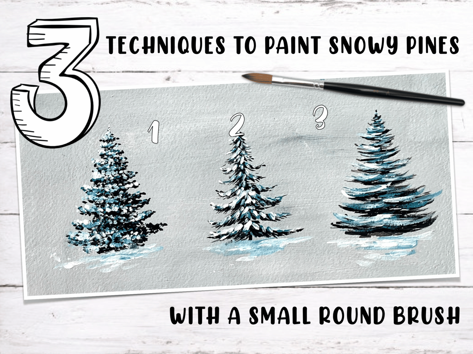 Snowy Pine Tree Painting - 6 Easy Steps - Debasree Dey Art