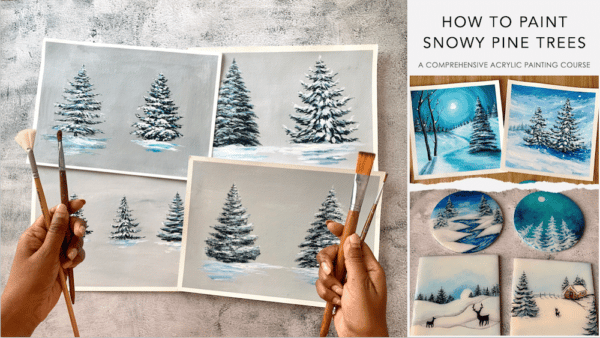 Winter Night Landscape Painting With Acrylics - Step By Step Tutorial