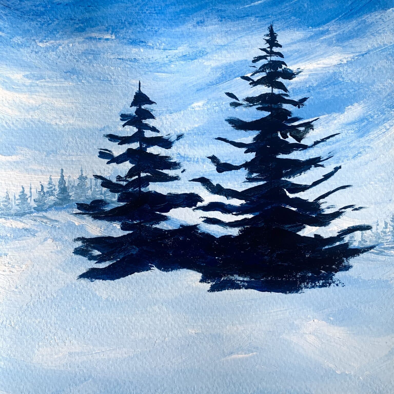 Winter Snowfall Scenery Painting - Easy Winter Painting Ideas For Beginners