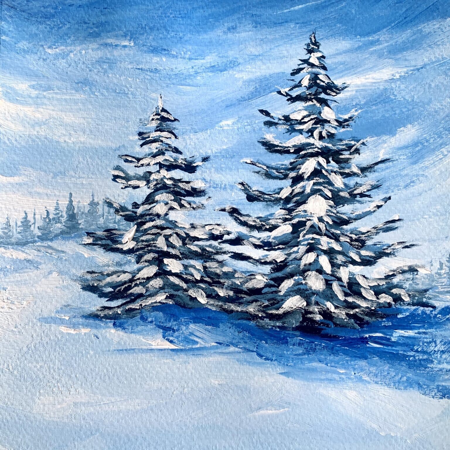 Winter Snowfall Scenery Painting - Easy Winter Painting Ideas For Beginners