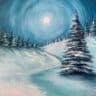 Winter Night Landscape Painting With Acrylics - Step By Step Tutorial