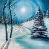 Winter Night Landscape Painting With Acrylics - Step By Step Tutorial