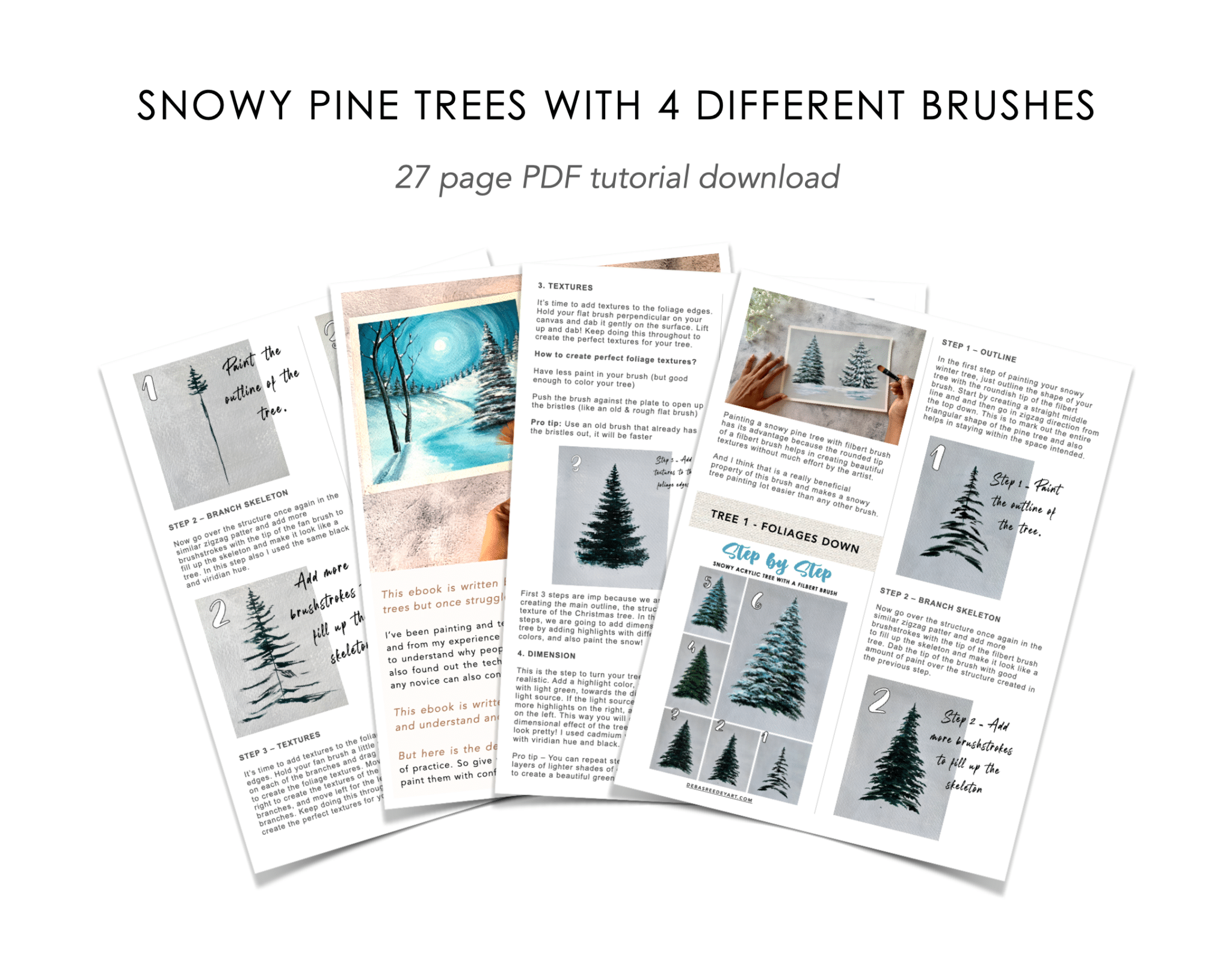Easy Winter Landscape with Snowy Pine Trees in 10 easy steps - Debasree ...