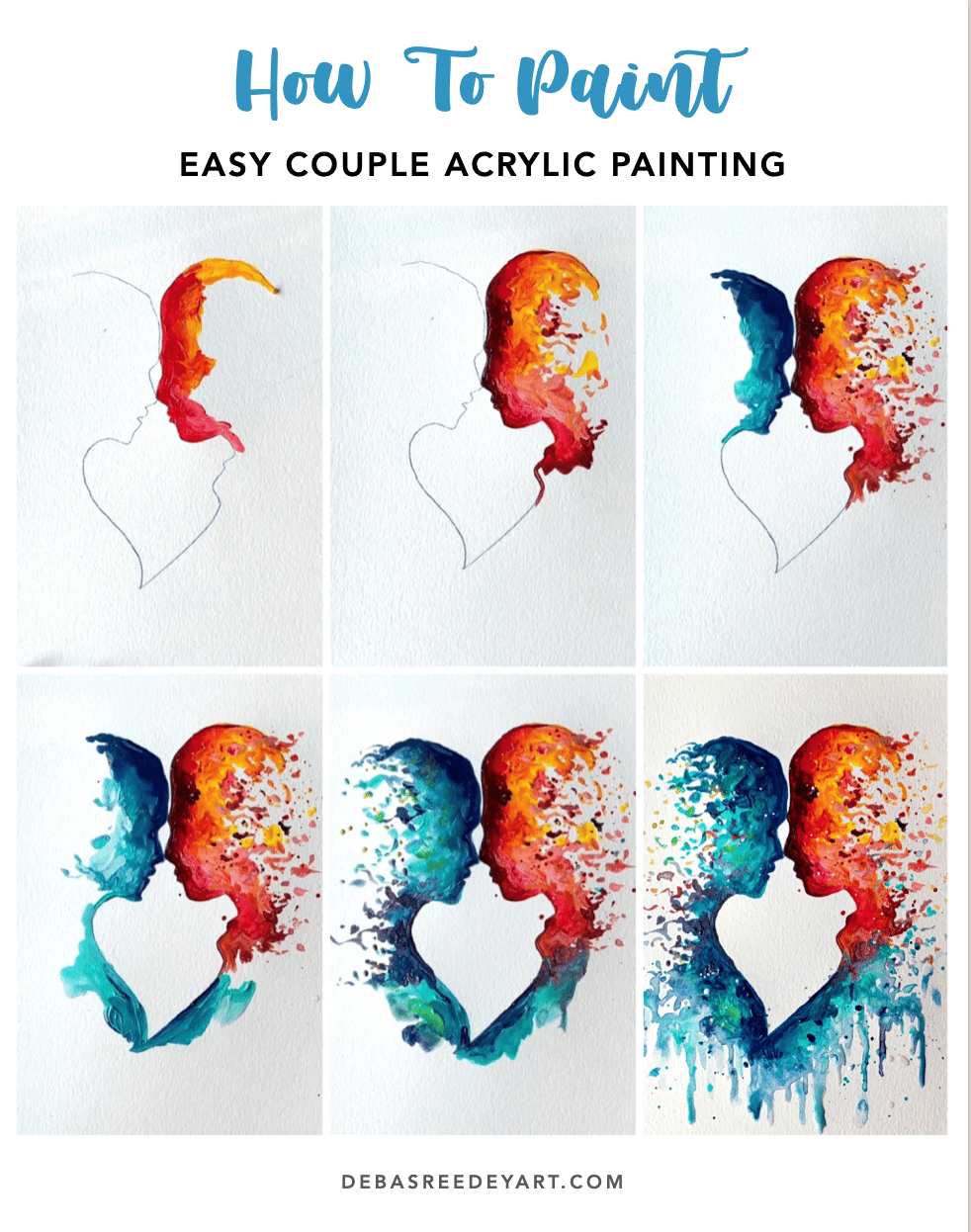 Soulmates - Easy couple acrylic painting - Debasree Dey Art