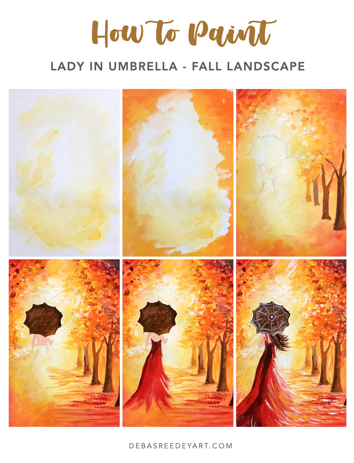 Lady in fall painting - Step by step acrylic painting for beginners