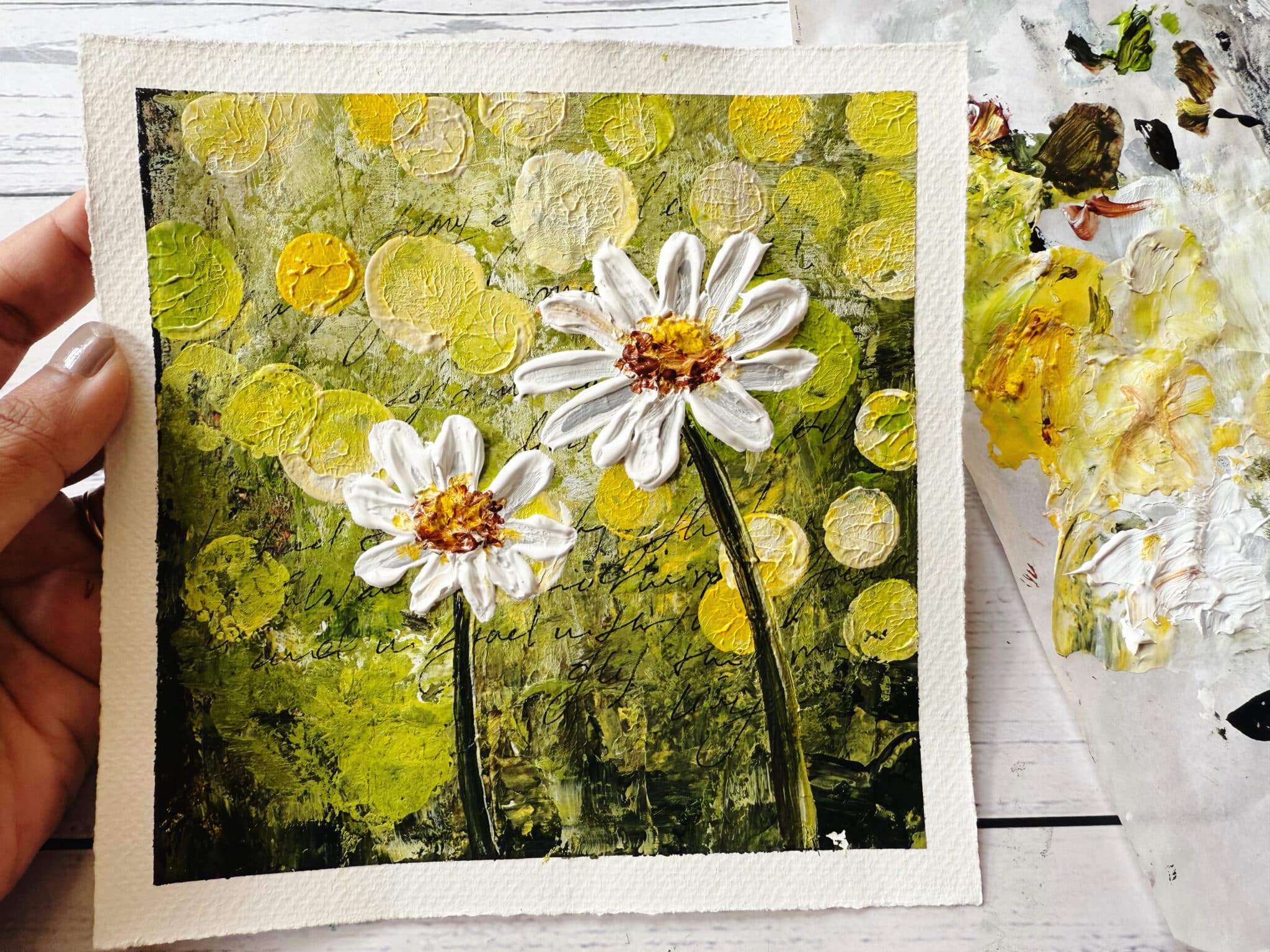 Easy Daisy Flower painting - Spring landscape - Debasree Dey Art