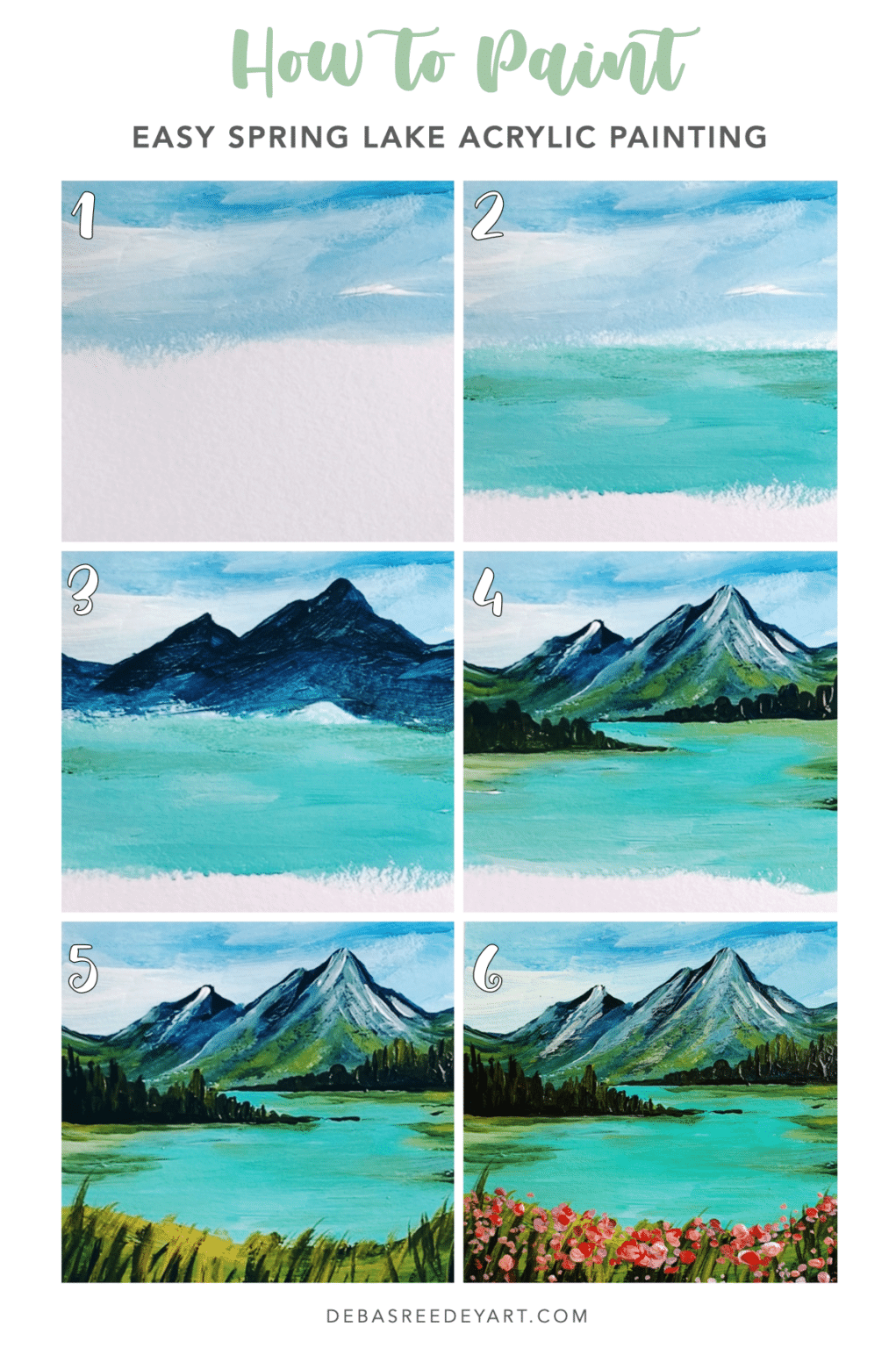 Colorful spring lake painting - easy spring painting idea - Debasree ...