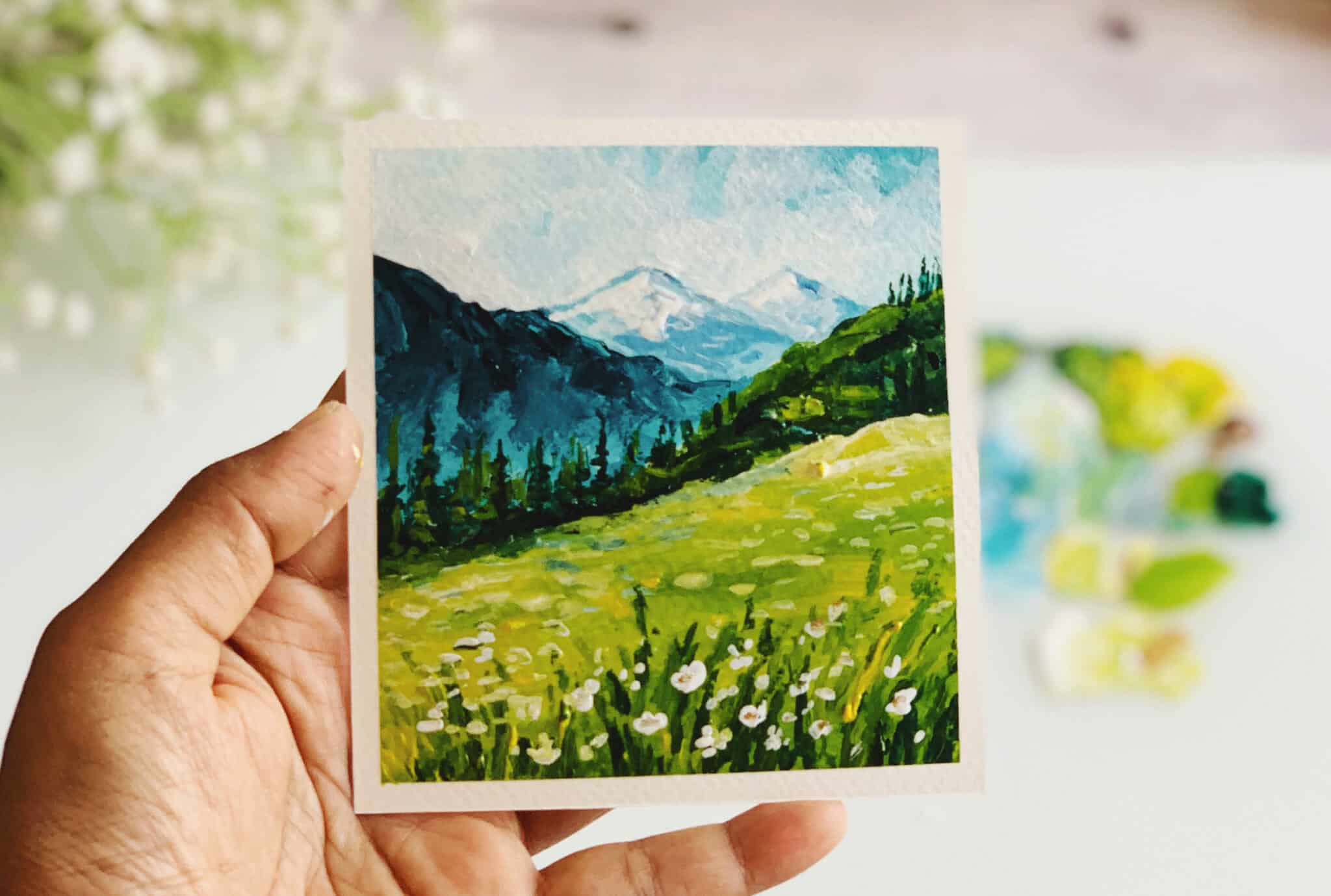 Mountain and valleys - Spring landscape painting - Debasree Dey Art
