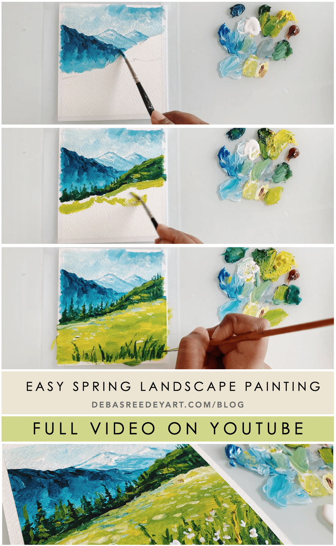 Mountain and valleys - Spring landscape painting - Debasree Dey Art