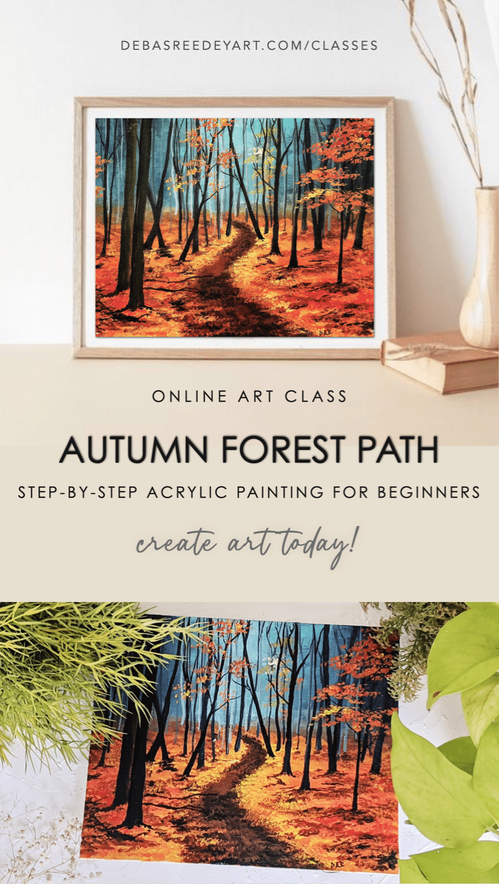 Painting a Fall Forest Path with Acrylics - Debasree Dey Art