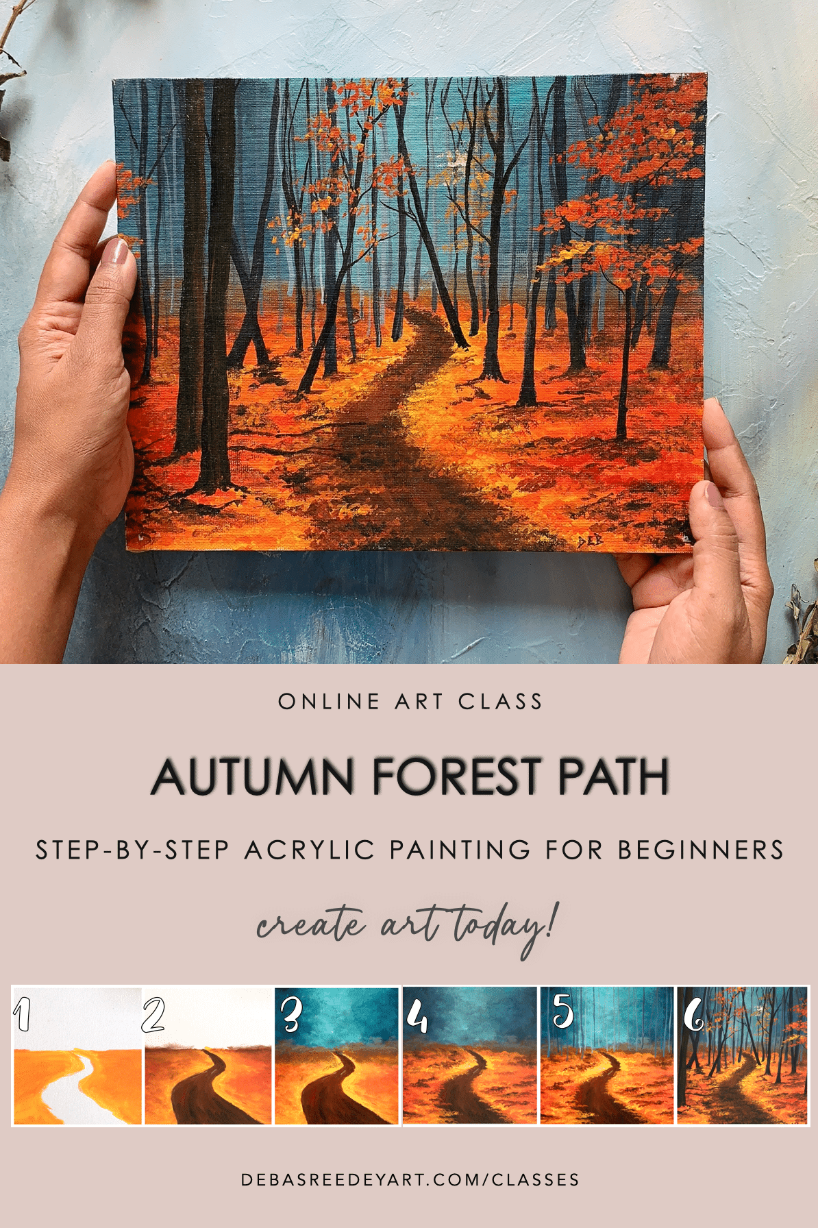 Painting a Fall Forest Path with Acrylics - Debasree Dey Art