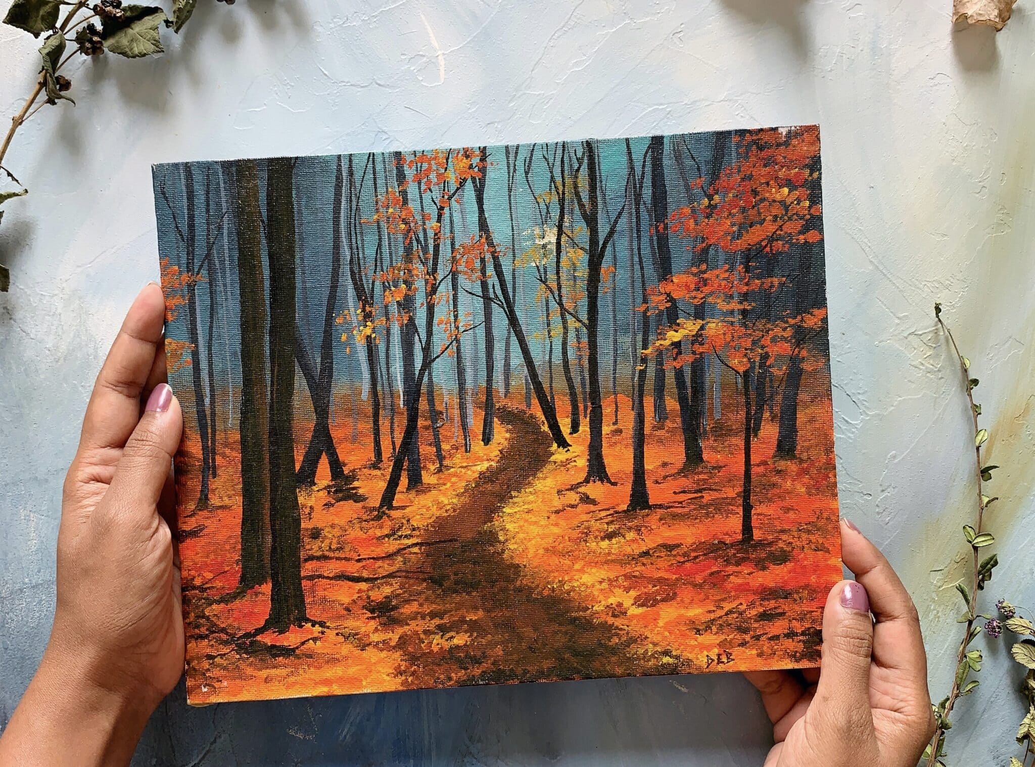 Painting a Fall Forest Path with Acrylics - Debasree Dey Art