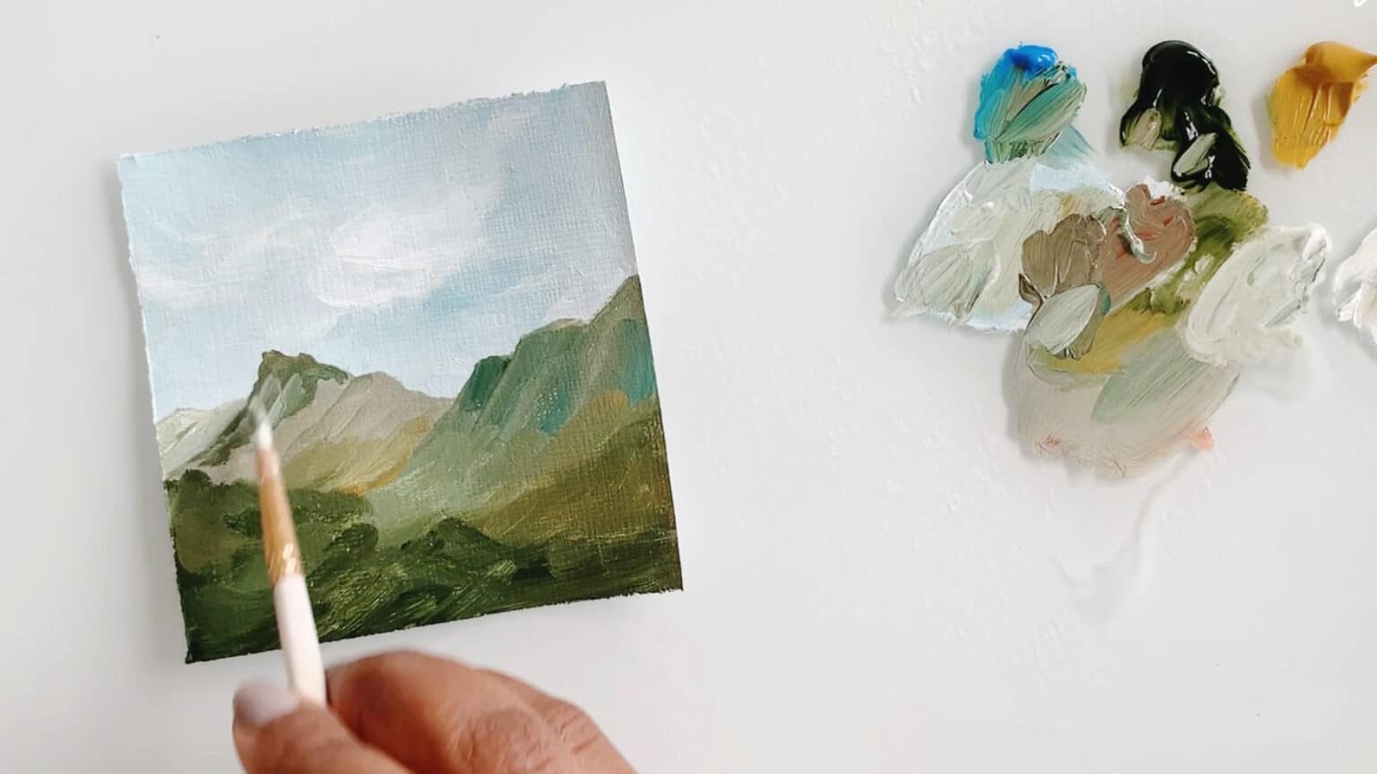 Mountain Valley Stream painting- Abstract Landscape - Debasree Dey Art