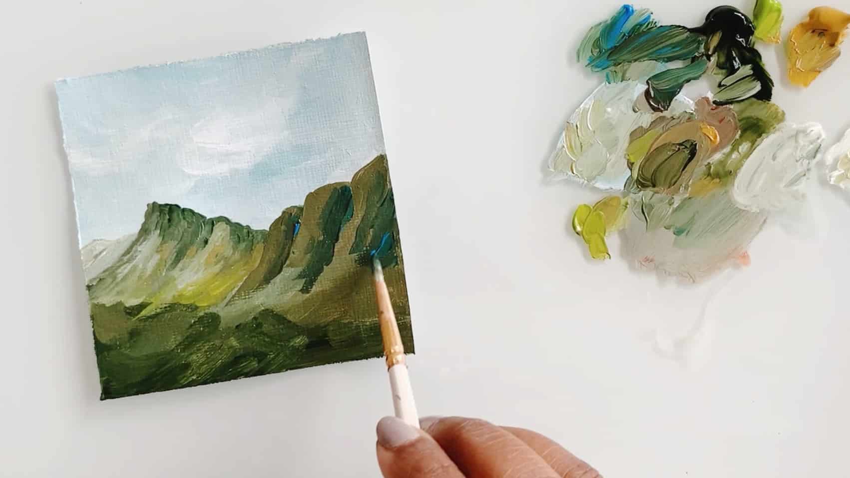 Mountain Valley Stream painting- Abstract Landscape - Debasree Dey Art