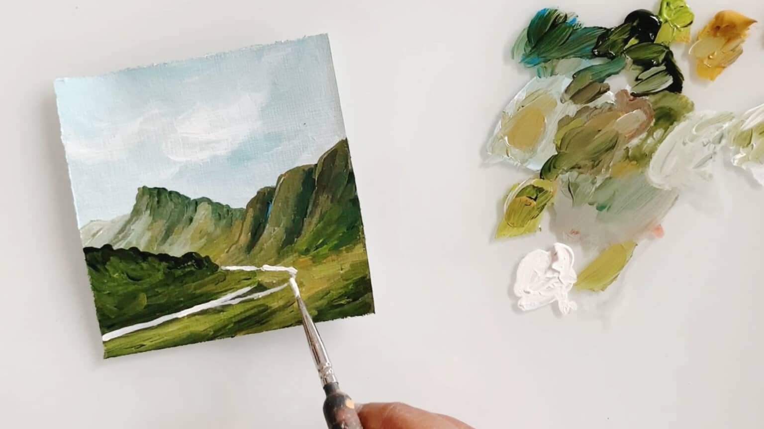 Mountain Valley Stream painting- Abstract Landscape - Debasree Dey Art