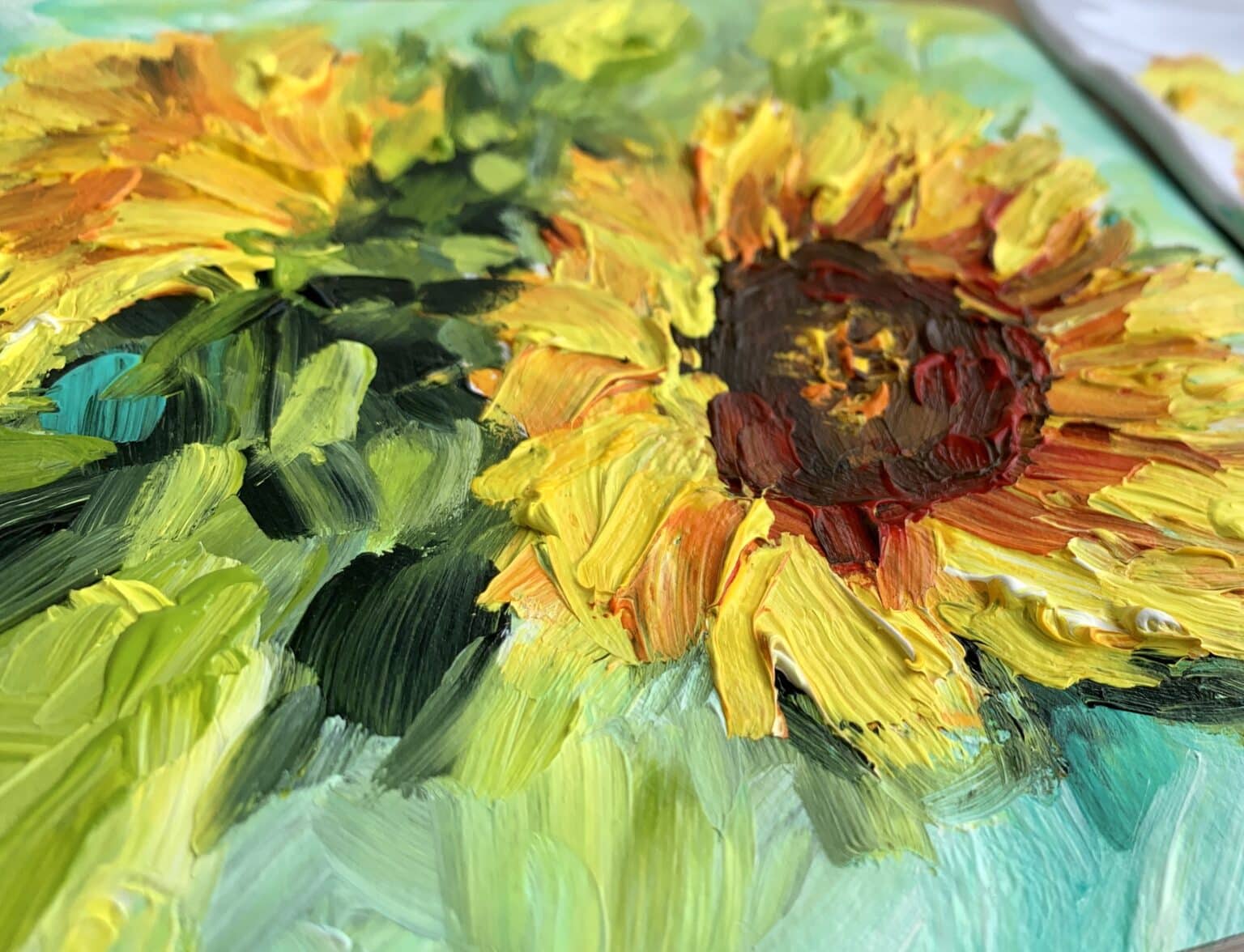 Easy Abstract Sunflower painting in sketchbook - Step by step acrylic painting tutorial ...