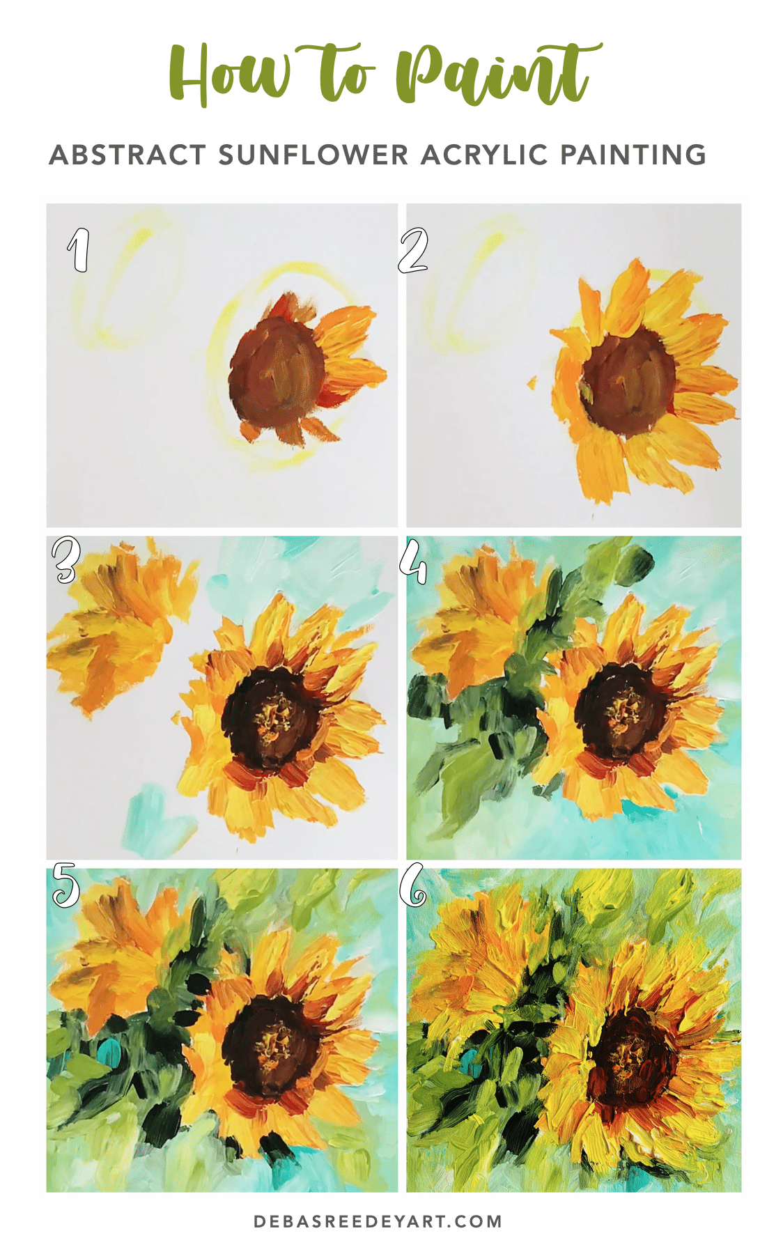 Easy Abstract Sunflower painting in sketchbook - Step by step acrylic ...