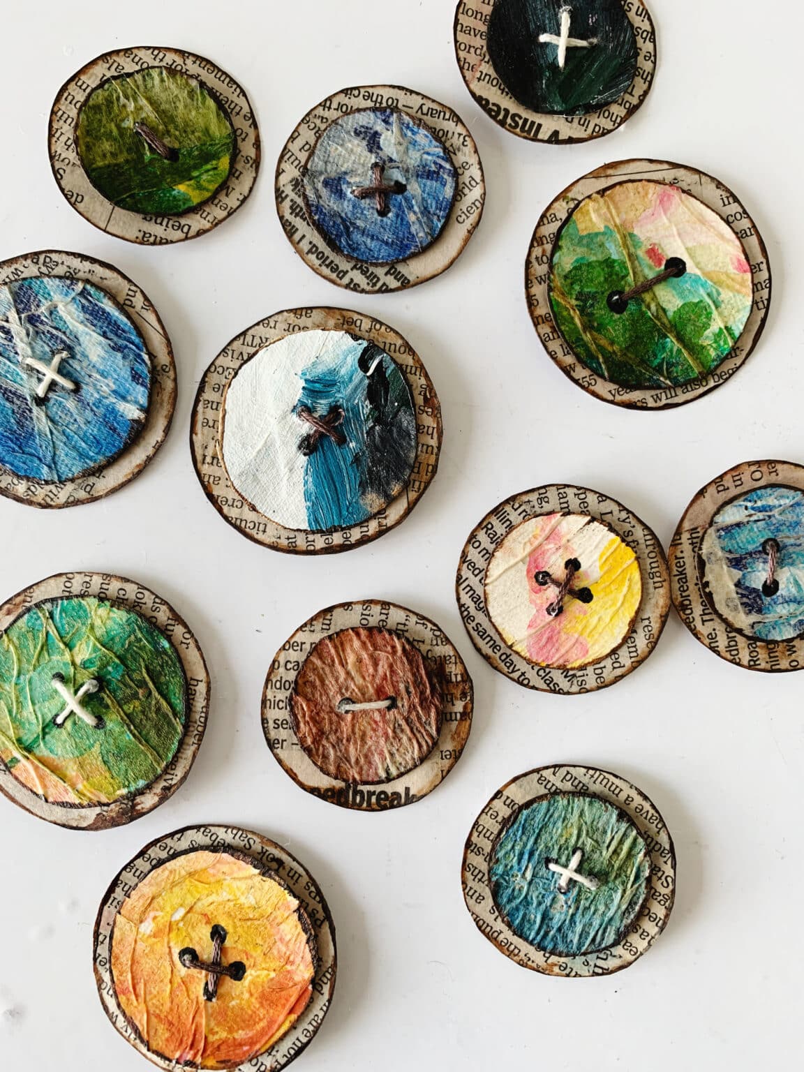 Paper buttons - Mixed media art - Debasree Dey Art