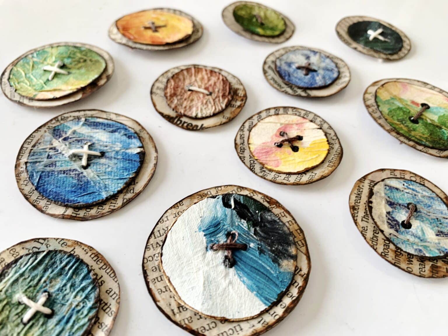 Paper buttons - Mixed media art - Debasree Dey Art