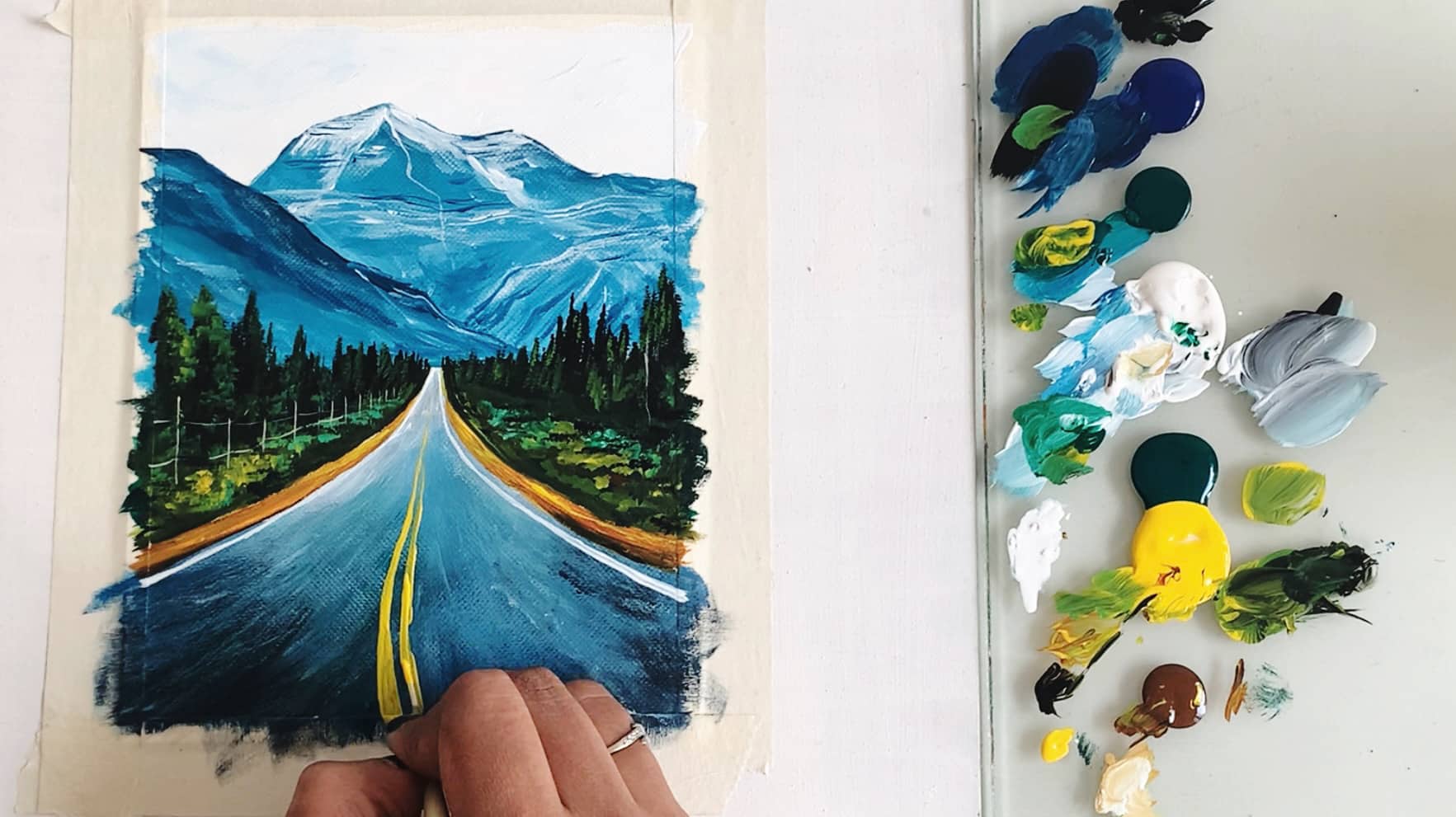 Mountain road painting - Acrylic landscape Step by step - Debasree Dey Art