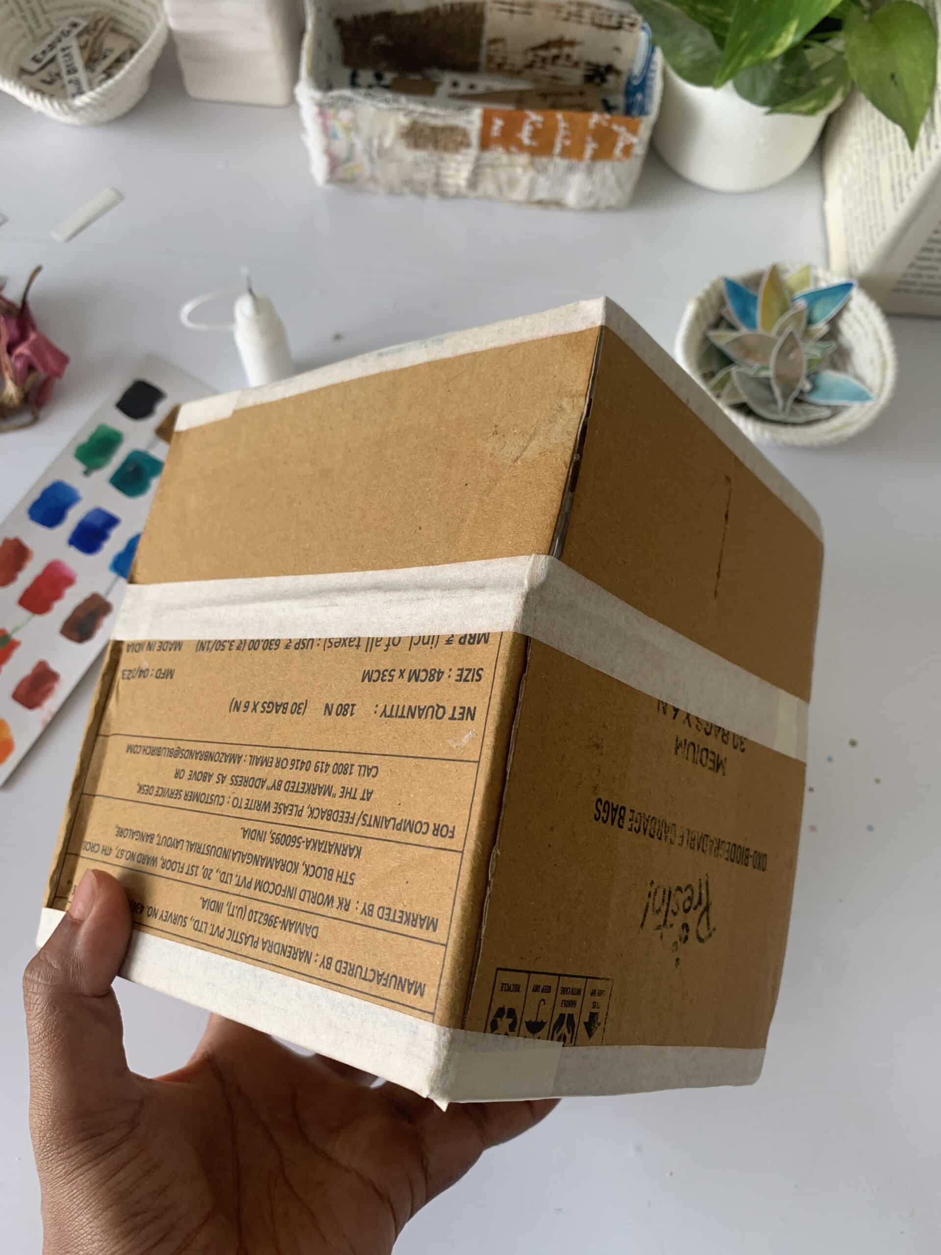 Cardboard box storage for mixed media collage papers - Debasree Dey Art
