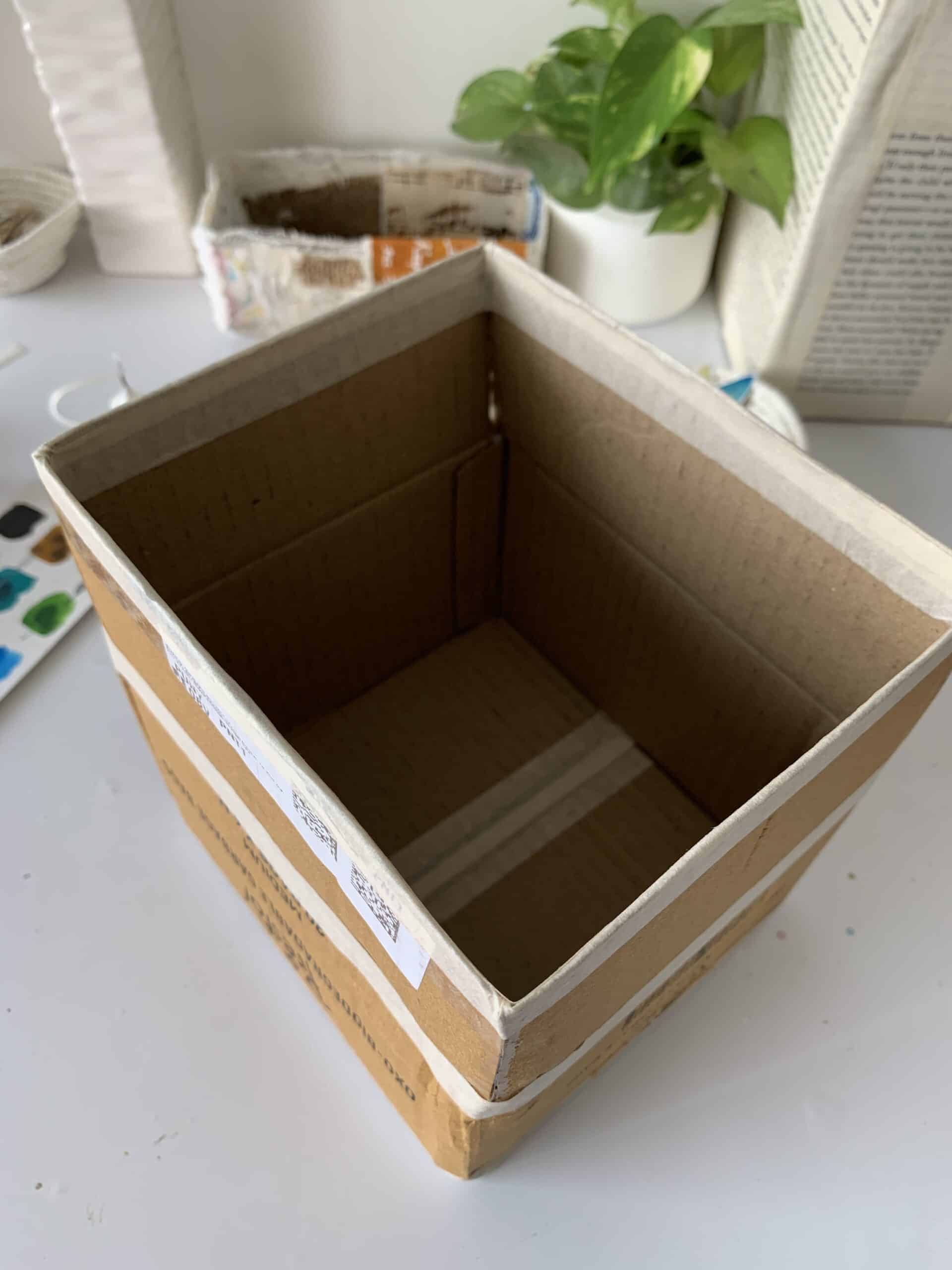 Cardboard box storage for mixed media collage papers - Debasree Dey Art