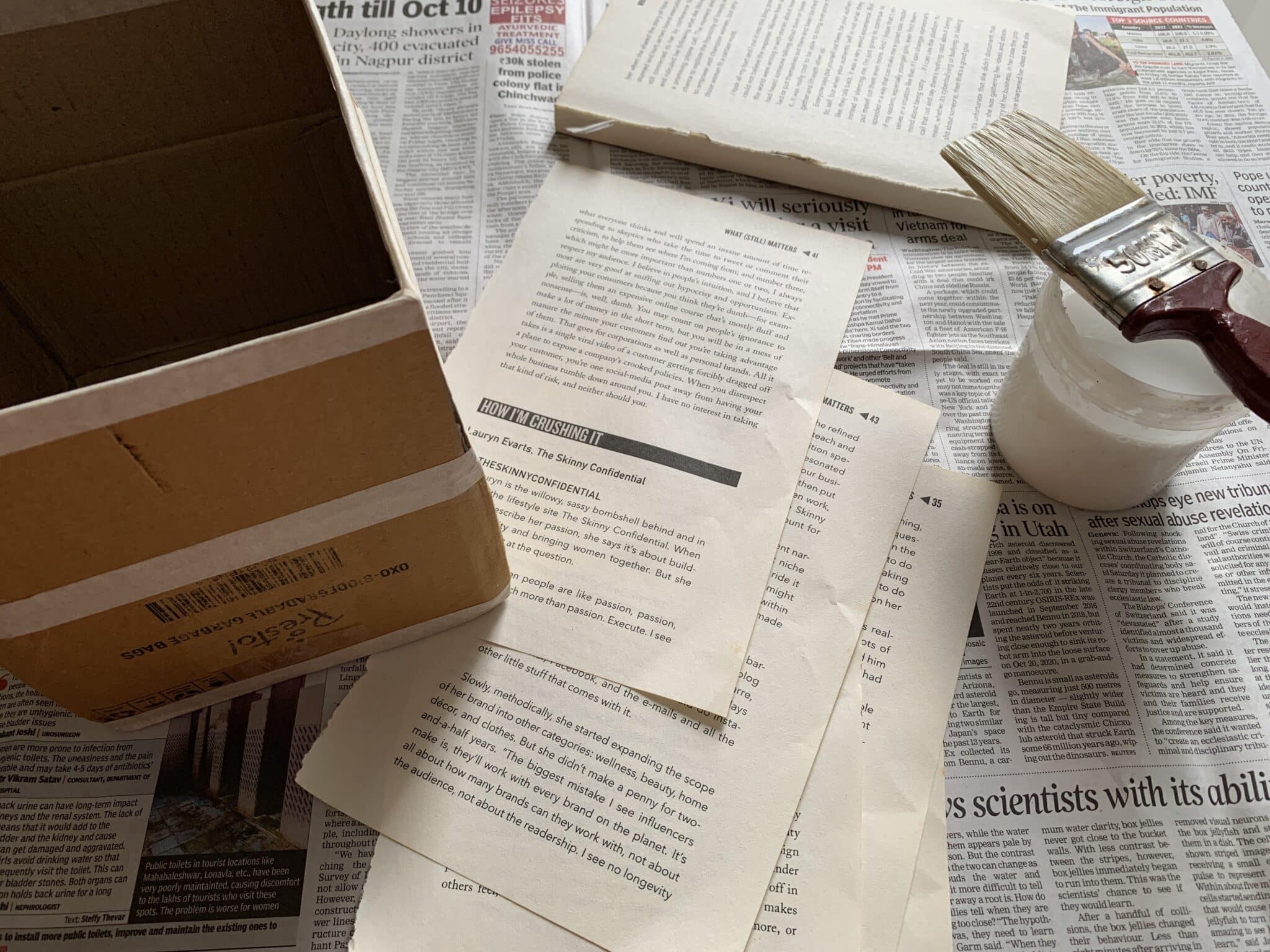 Cardboard box storage for mixed media collage papers - Debasree Dey Art