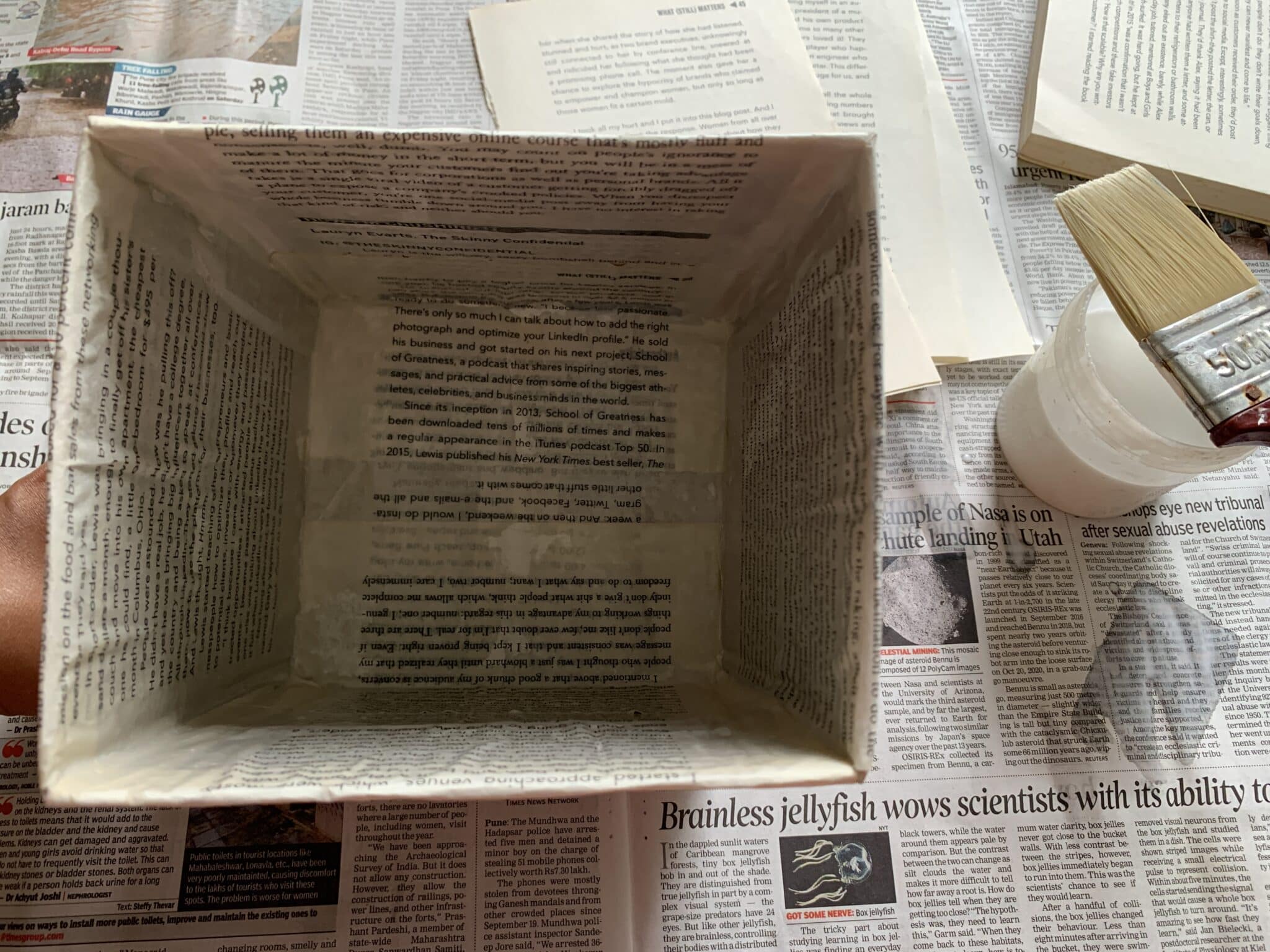 Cardboard box storage for mixed media collage papers - Debasree Dey Art