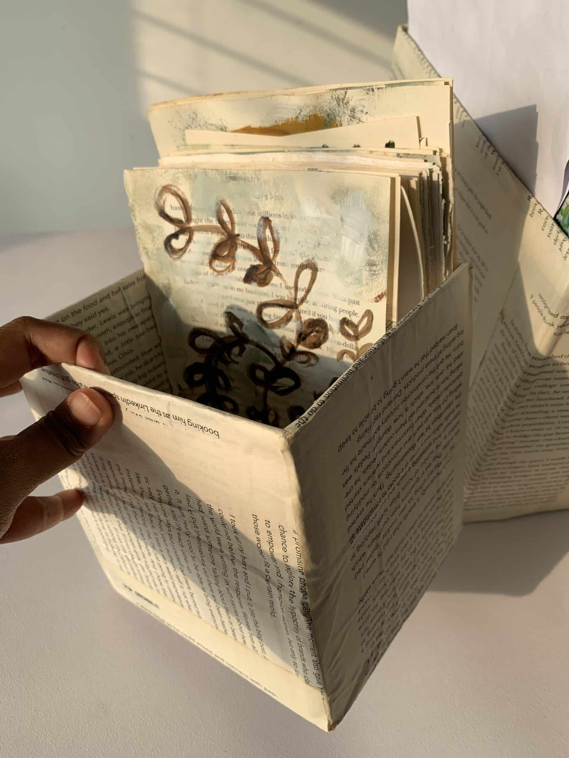Cardboard box storage for mixed media collage papers - Debasree Dey Art