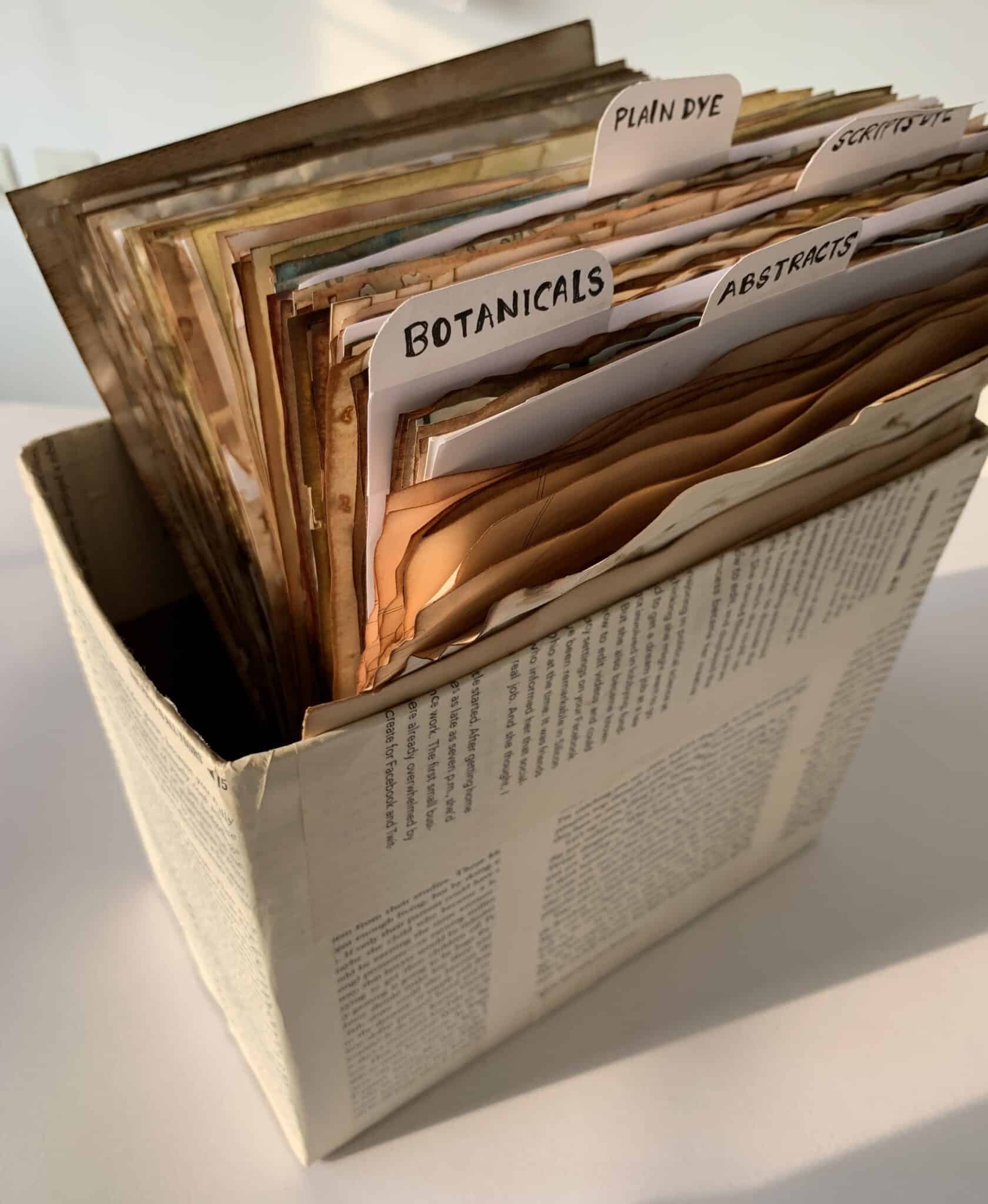 Cardboard box storage for mixed media collage papers - Debasree Dey Art