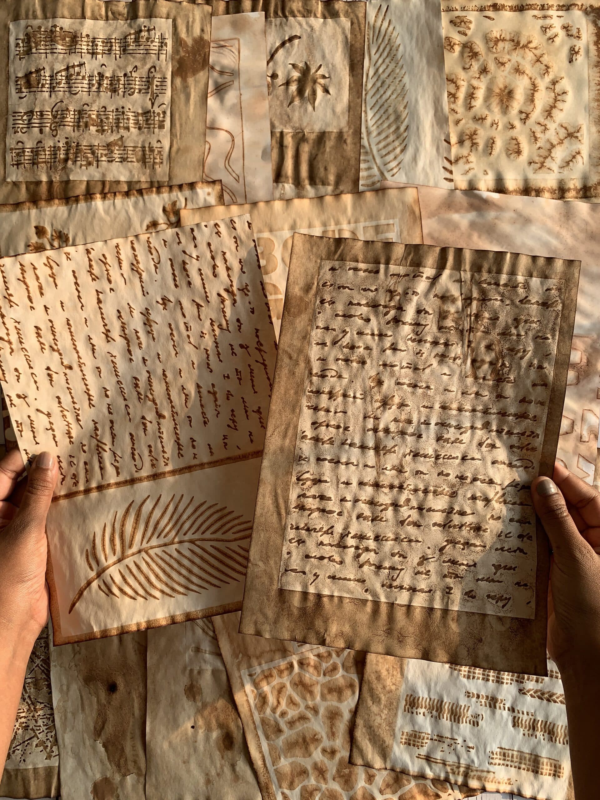 Coffee Dye Mixed Media Collage Papers - Debasree Dey Art