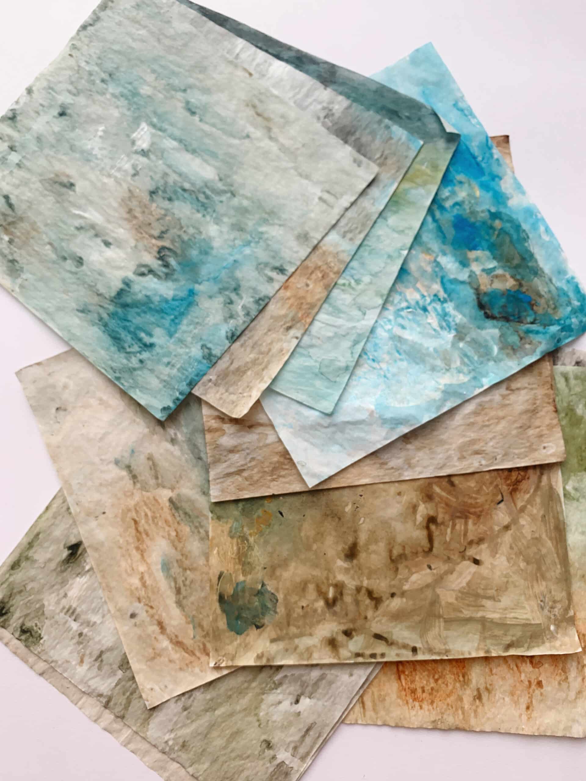 Creating mixed media collage papers using deli/butter/bakery papers ...
