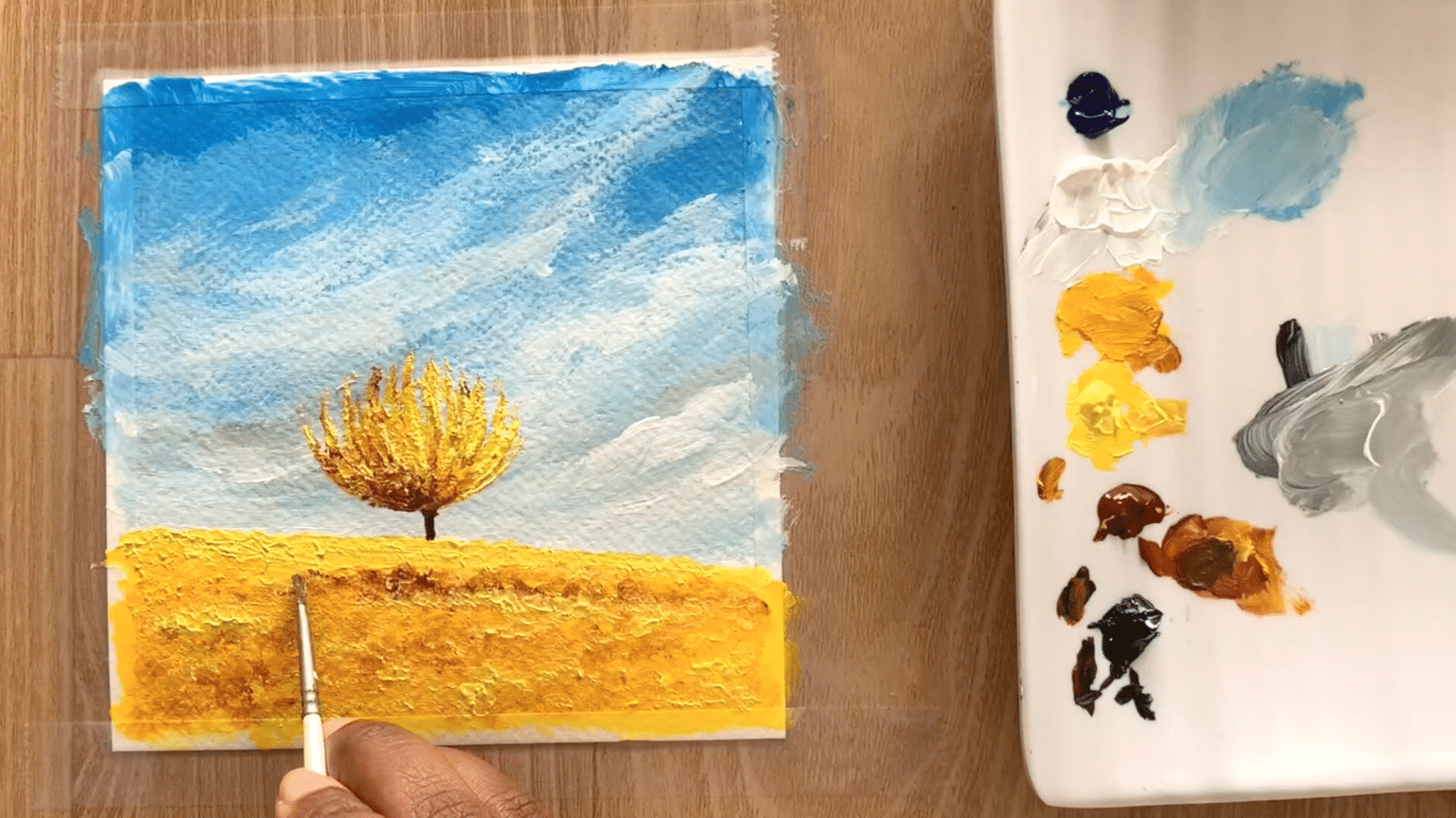 How to paint an Easy Autumn Tree Landscape in 10 easy steps - Debasree ...