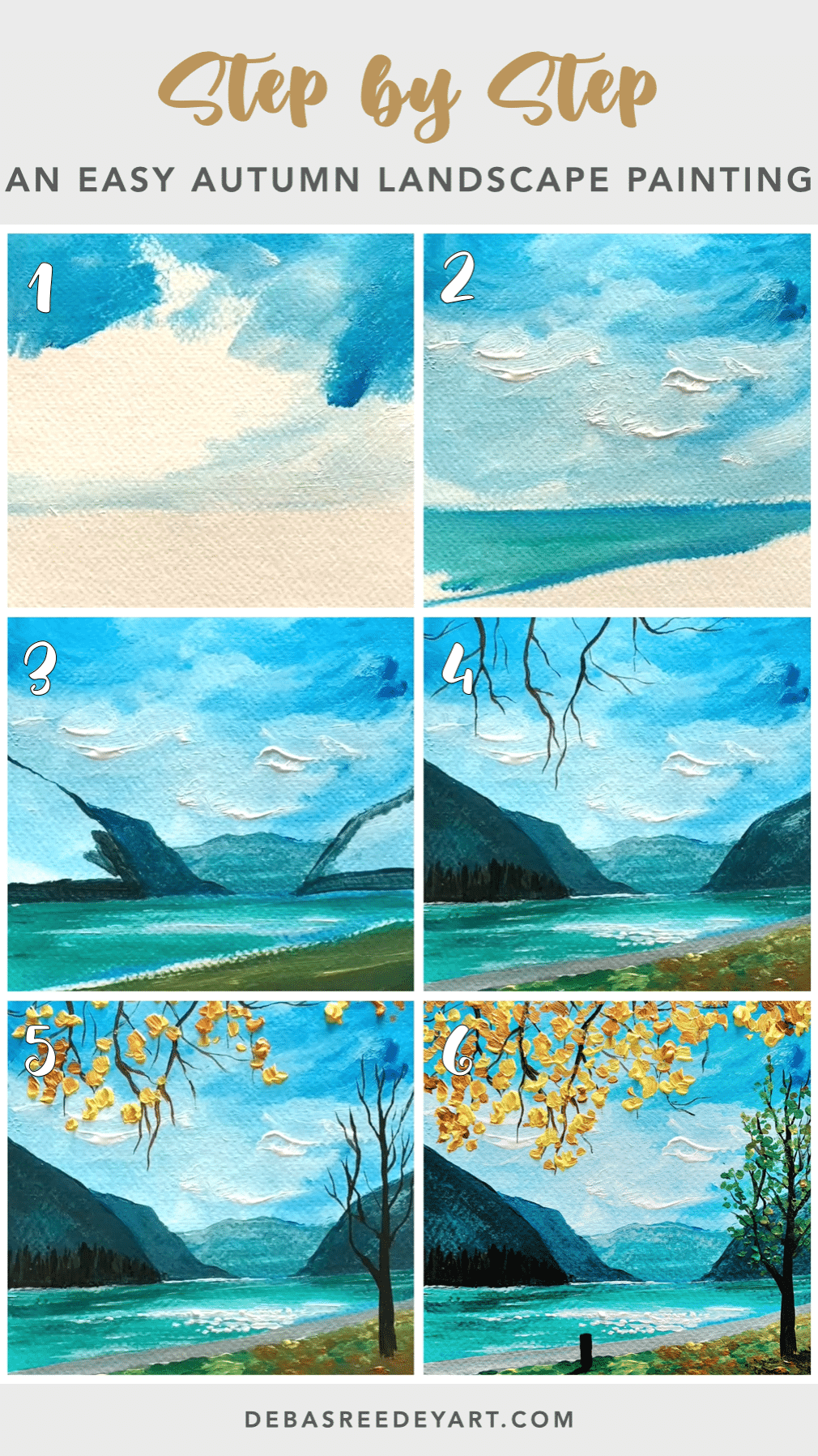 How to Paint an Easy Fall Landscape with Hanging Leaves? Step by step ...