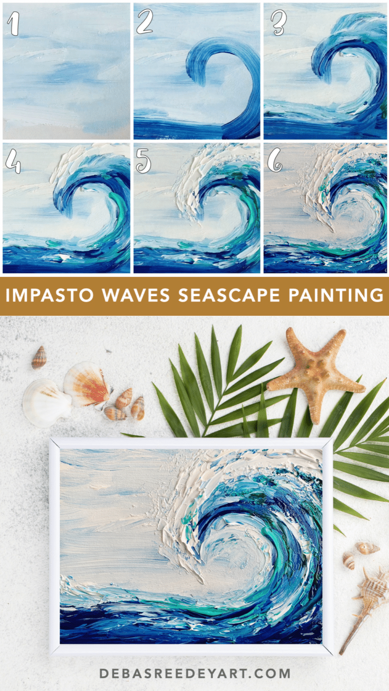 Easy Impasto Waves seascape painting - Debasree Dey Art