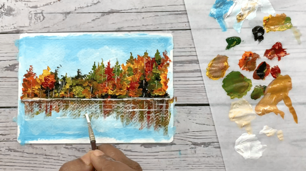 Fall Reflection Landscape with Pine Trees: Easy Step-by-Step Acrylic ...