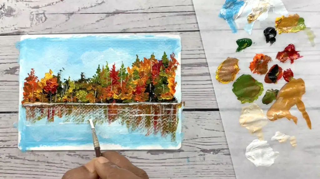 Fall Reflection Landscape with Pine Trees: Easy Step-by-Step Acrylic ...