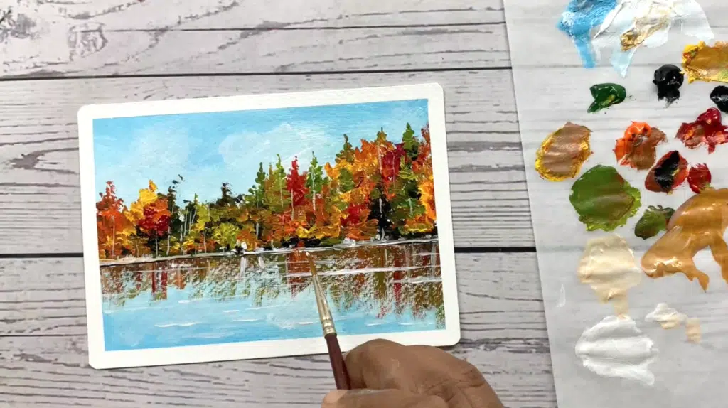 Fall Reflection Landscape with Pine Trees: Easy Step-by-Step Acrylic ...