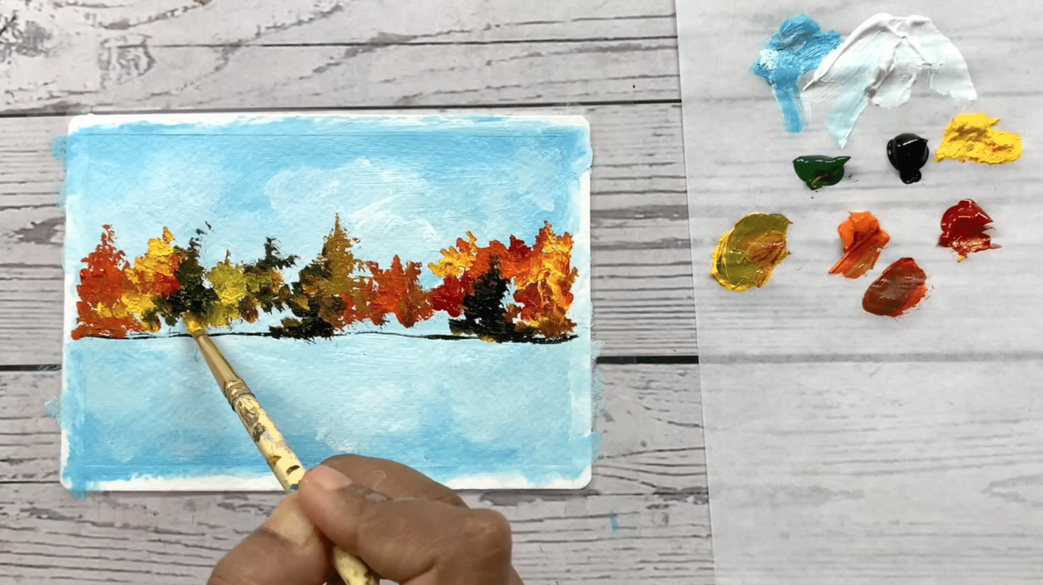 Fall Reflection Landscape with Pine Trees: Easy Step-by-Step Acrylic ...