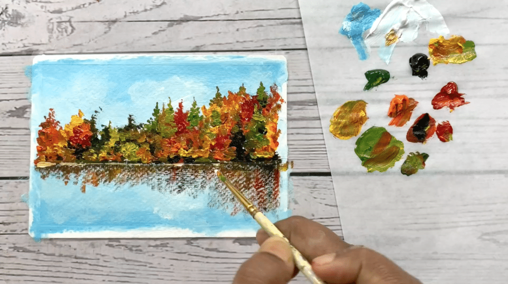 Fall Reflection Landscape with Pine Trees: Easy Step-by-Step Acrylic ...