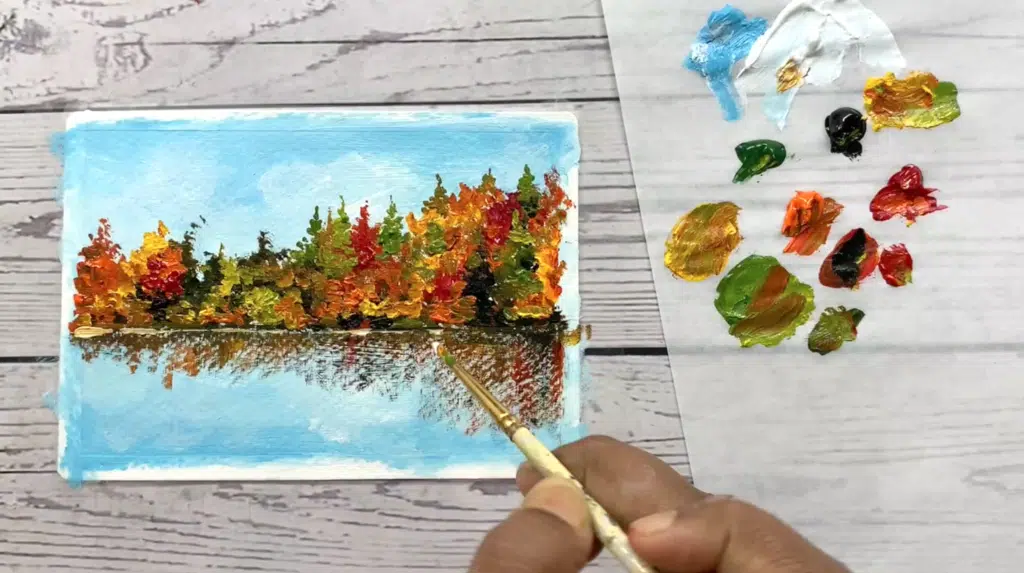 Fall Reflection Landscape with Pine Trees: Easy Step-by-Step Acrylic ...