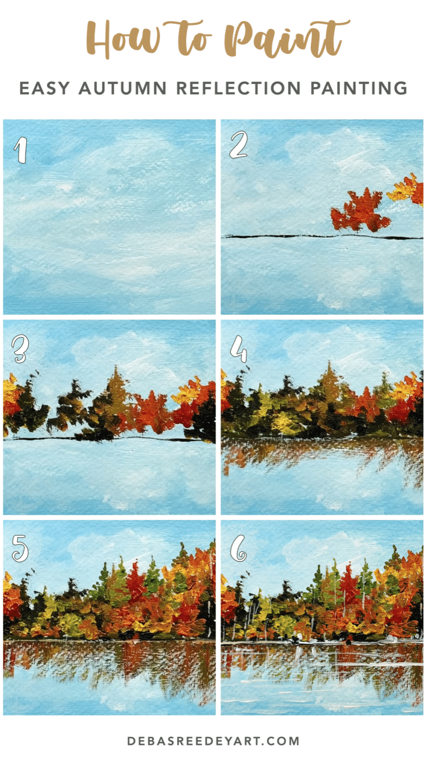 Fall Reflection Landscape with Pine Trees: Easy Step-by-Step Acrylic ...