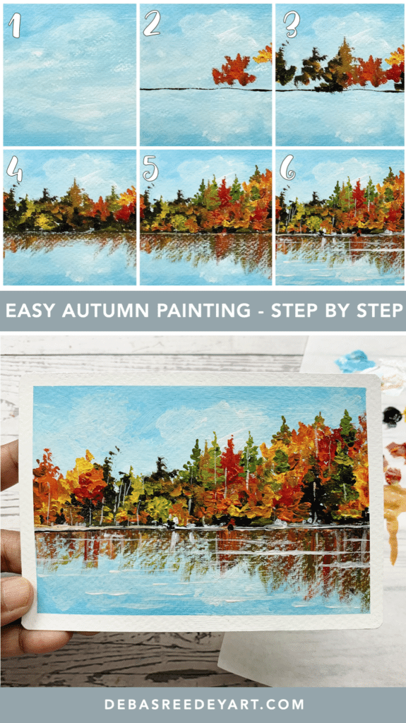 Fall Reflection Landscape with Pine Trees: Easy Step-by-Step Acrylic ...