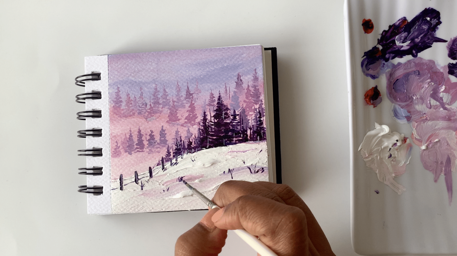 Easy Winter Landscape with Snowy Pine Trees in 10 easy steps - Debasree ...