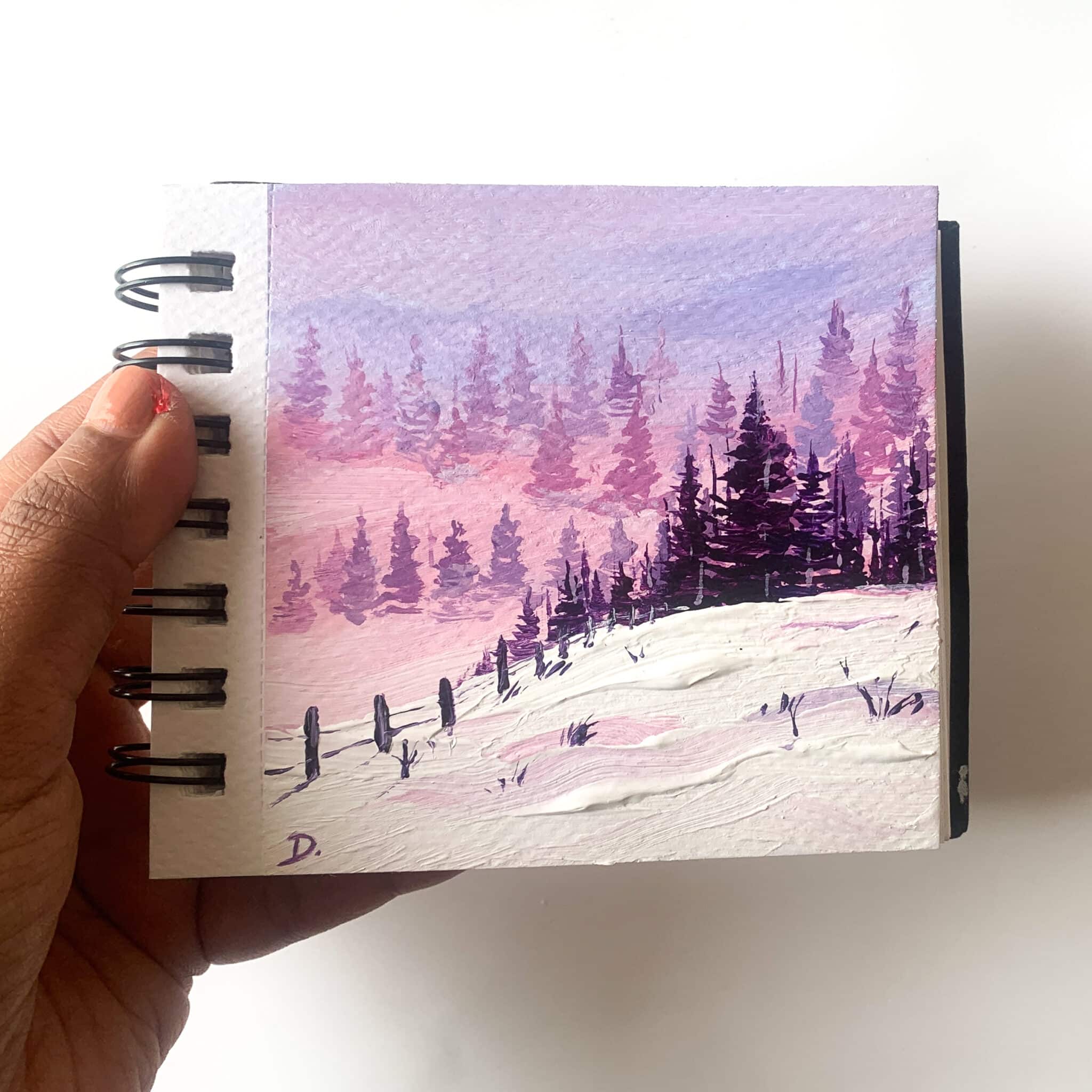 Easy Winter Landscape with Snowy Pine Trees in 10 easy steps - Debasree ...