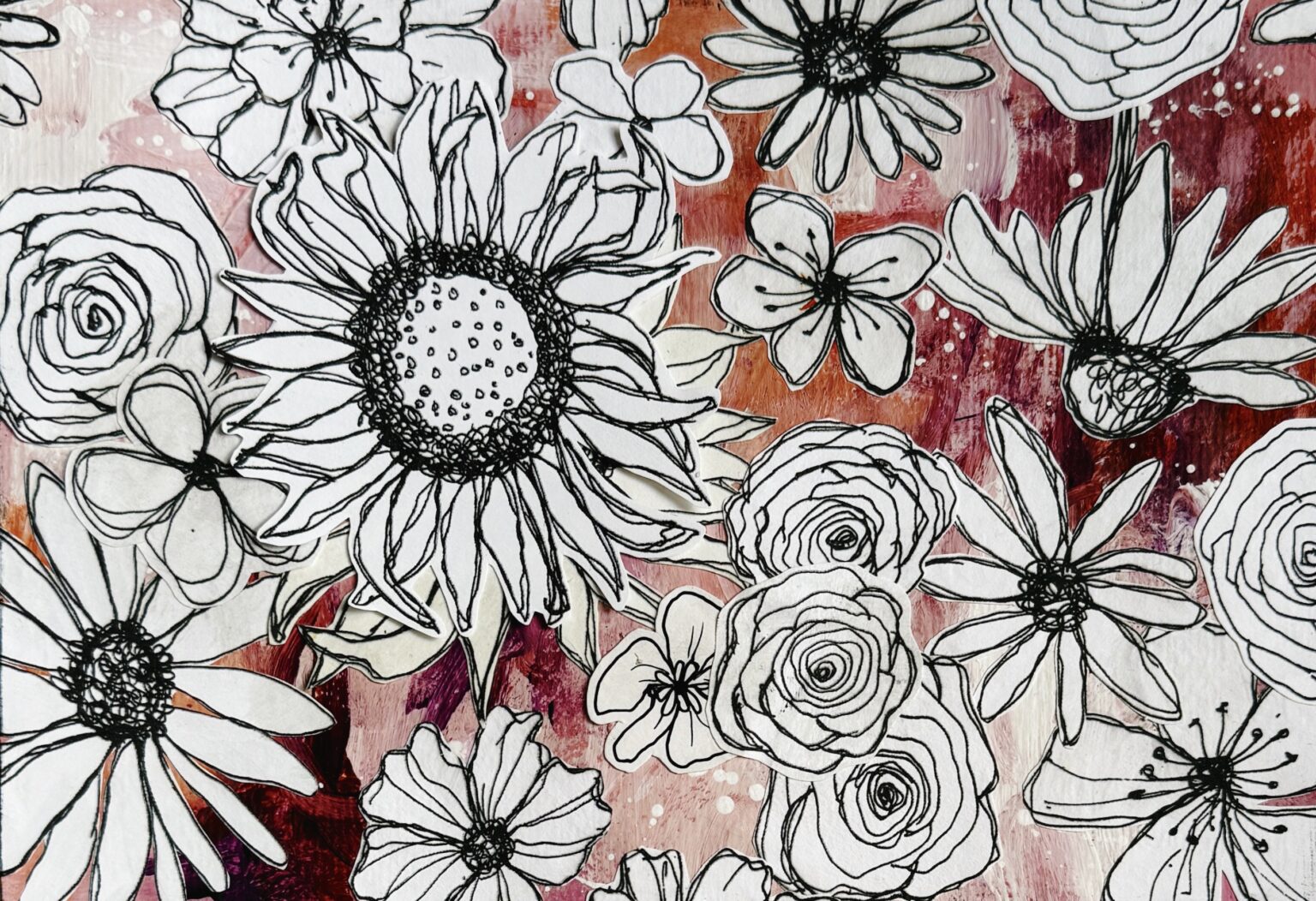 Black-and-White Floral Line Art with Messy Flower Doodles - Debasree ...