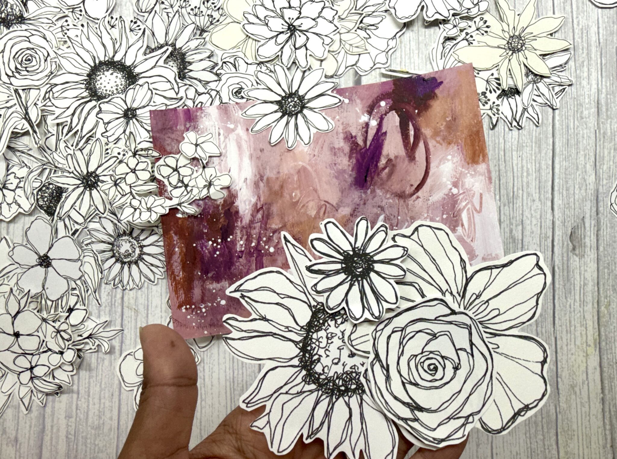 Black-and-White Floral Line Art with Messy Flower Doodles - Debasree ...